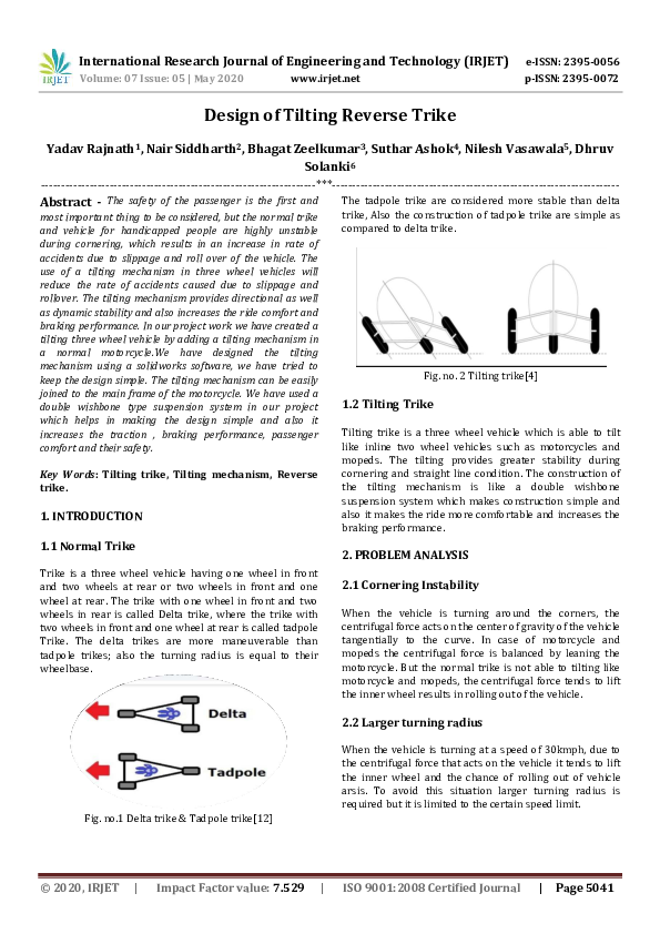 (PDF) IRJET- Design of Tilting Reverse Trike