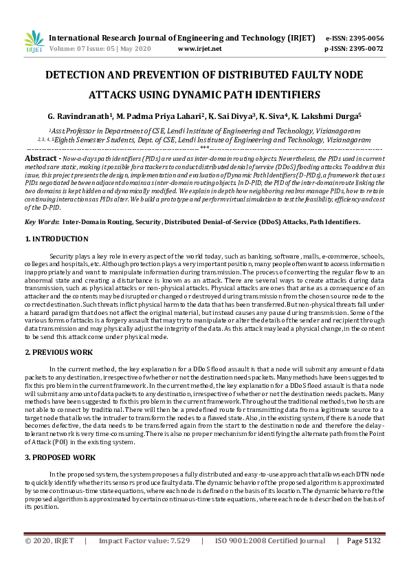 Pdf Detection And Prevention Of Distributed Faulty Node Attacks Using