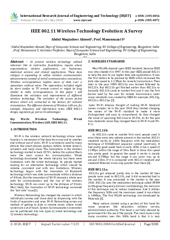 (PDF) IRJET- IEEE 802.11 Wireless Technology Evolution: A Survey