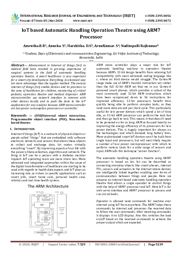 (PDF) IRJET- IoT based Automatic Handling Operation Theatre using ARM7 Processor | IRJET Journal ...