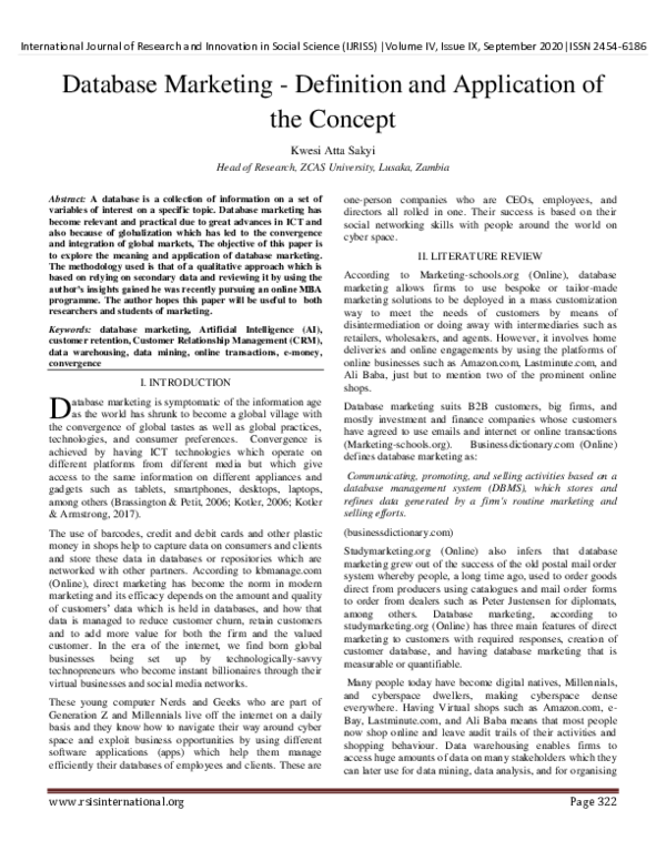 (PDF) Database Marketing -Definition and Application of the Concept