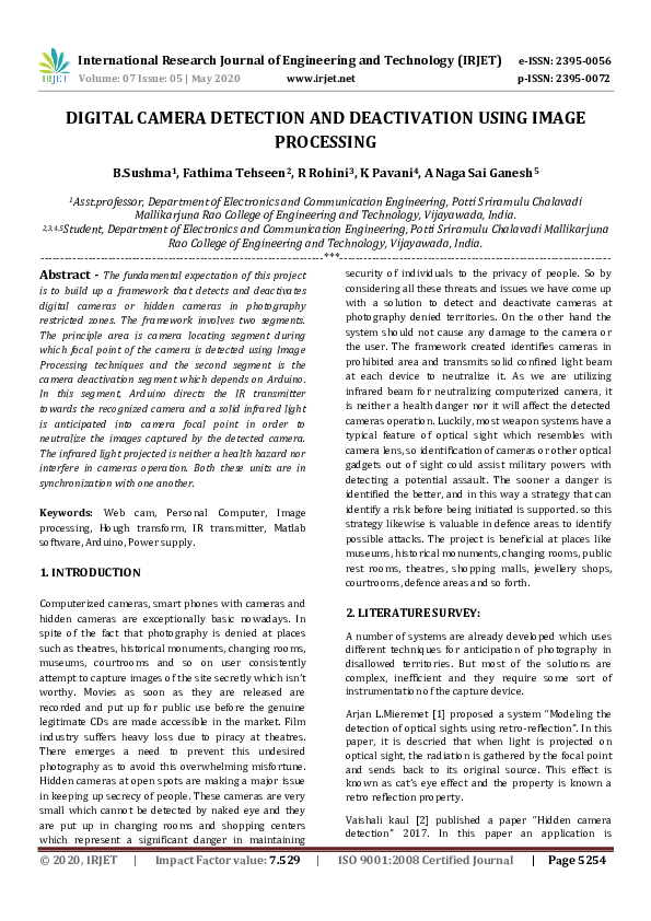 (PDF) IRJET- DIGITAL CAMERA DETECTION AND DEACTIVATION USING IMAGE ...