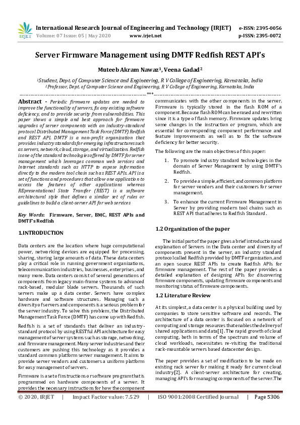 (PDF) IRJET- Server Firmware Management using DMTF Redfish REST API's