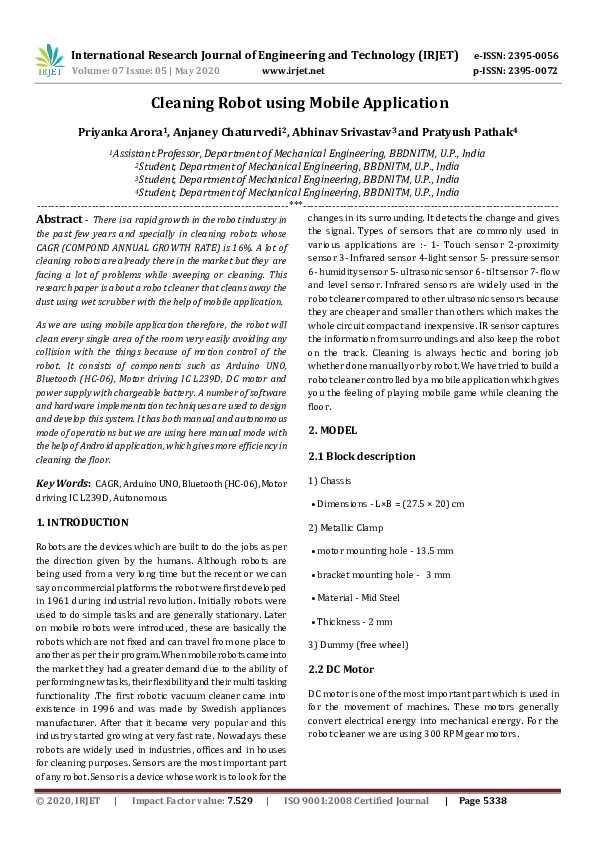 (PDF) IRJET- Cleaning Robot using Mobile Application
