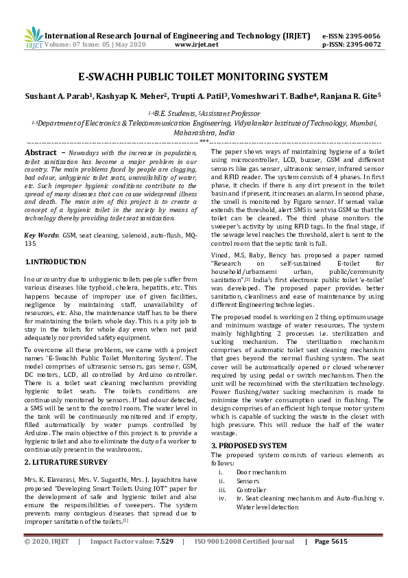 (PDF) IRJET- E-SWACHH PUBLIC TOILET MONITORING SYSTEM