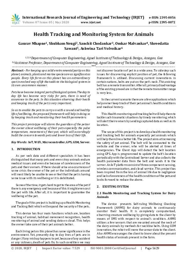 (PDF) IRJET- Health Tracking and Monitoring System for Animals