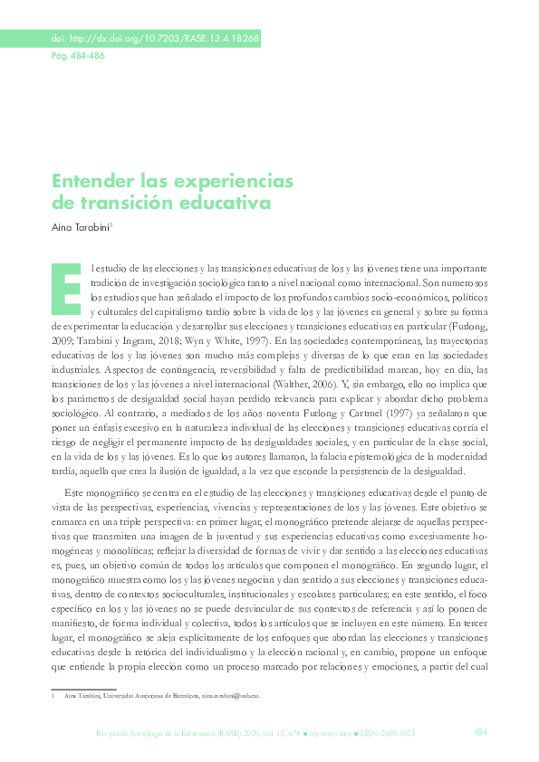 (PDF) Entender las experiencias de transición educativa