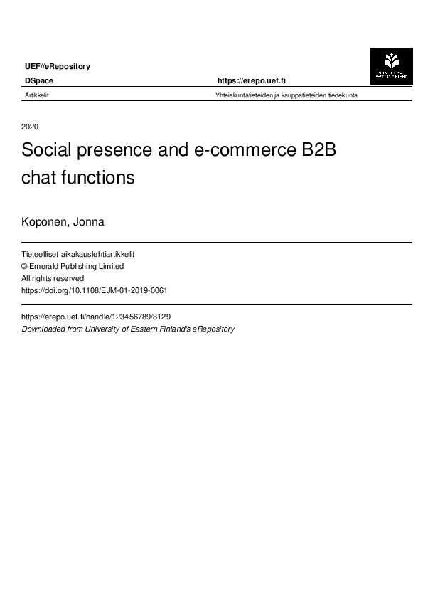 (PDF) Social presence and e-commerce B2B chat functions (2020)