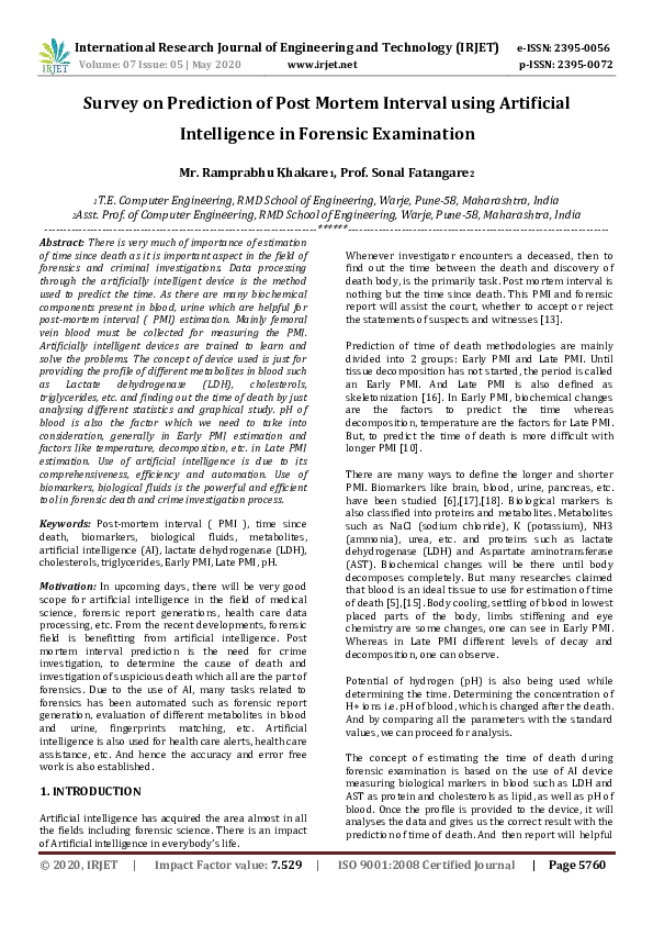 (PDF) IRJET- Survey on Prediction of Post Mortem Interval using ...