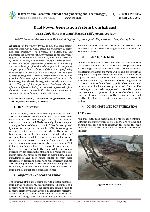 (PDF) IRJET- Dual Power Generation System from Exhaust