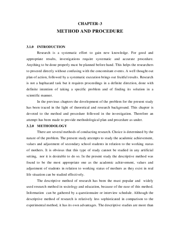 (PDF) CHAPTER-3 METHOD AND PROCEDURE 3.1.0 INTRODUCTION