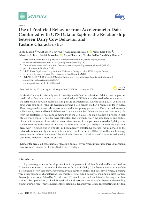 (PDF) Use of Predicted Behavior from Accelerometer Data Combined with GPS Data to Explore the ...