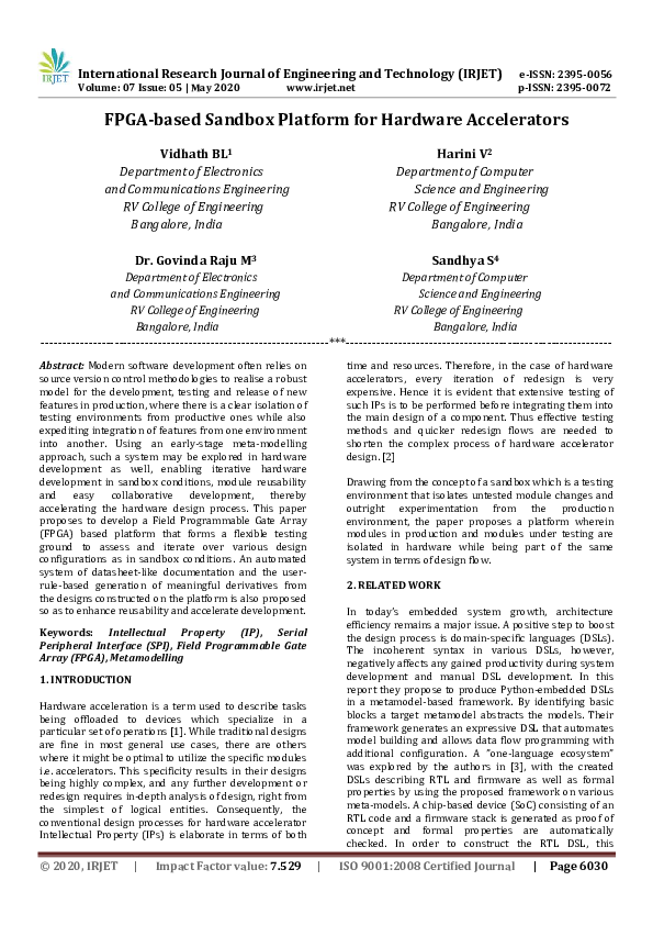 (PDF) IRJET- FPGA-based Sandbox Platform for Hardware Accelerators (PDF) IRJET- FPGA-based Sandbox Platform for Hardware Accelerators