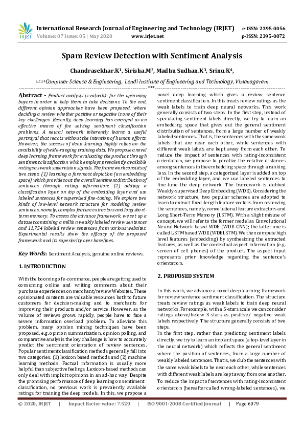 Pdf Irjet Spam Review Detection With Sentiment Analysis