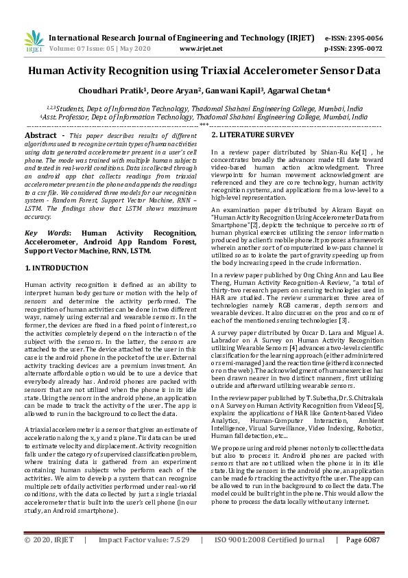 Pdf Human Activity Recognition Using Triaxial Accelerometer Sensor Data