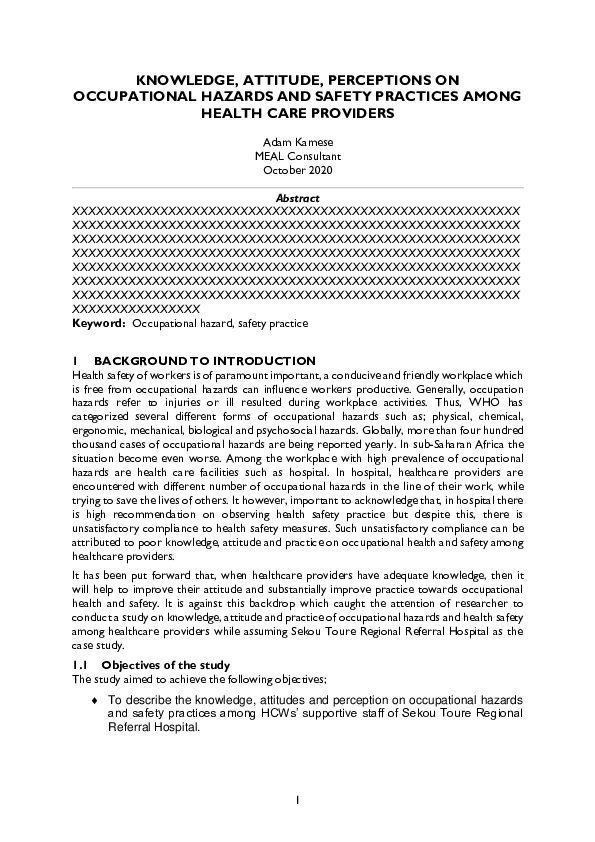 (PDF) KNOWLEDGE, ATTITUDE, PERCEPTIONS ON OCCUPATIONAL HAZARDS AND SAFETY PRACTICES AMONG HEALTH ...