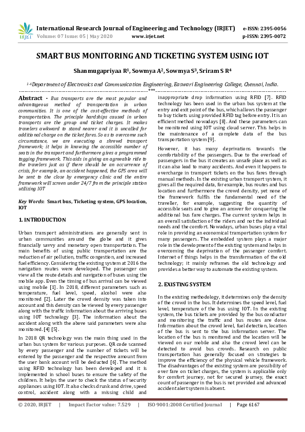 (PDF) SMART BUS MONITORING AND TICKETING SYSTEM USING IOT