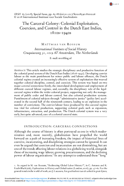 (PDF) Carceral colony colonial exploitation coercion and control in the ...