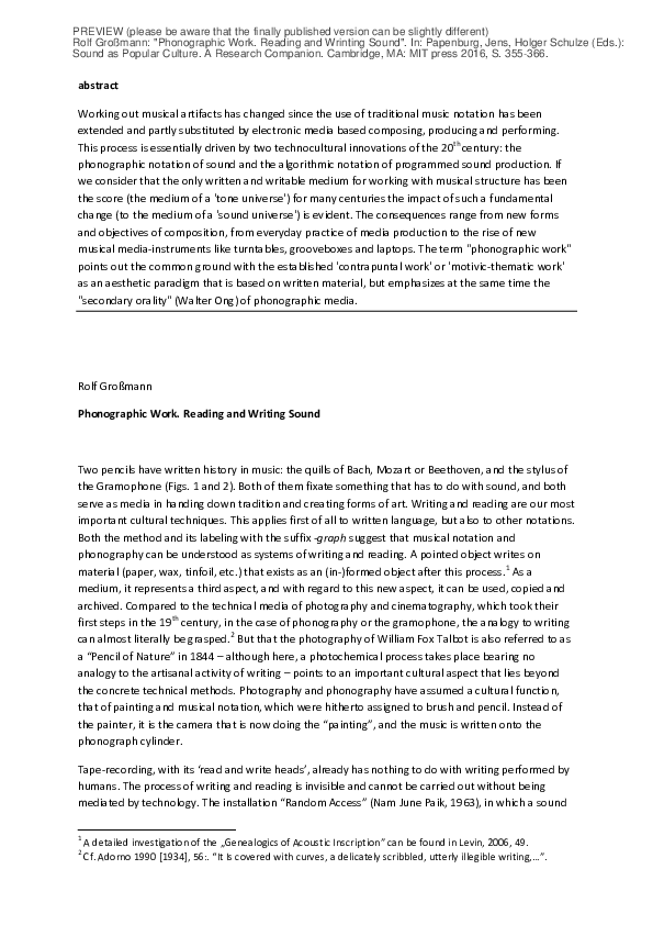 (PDF) Phonographic Work. Reading and Writing Sound
