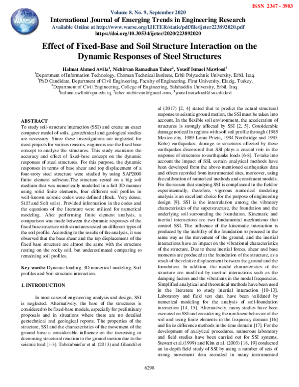 (PDF) Effect of Fixed-Base and Soil Structure Interaction on the Dynamic Responses of Steel ...