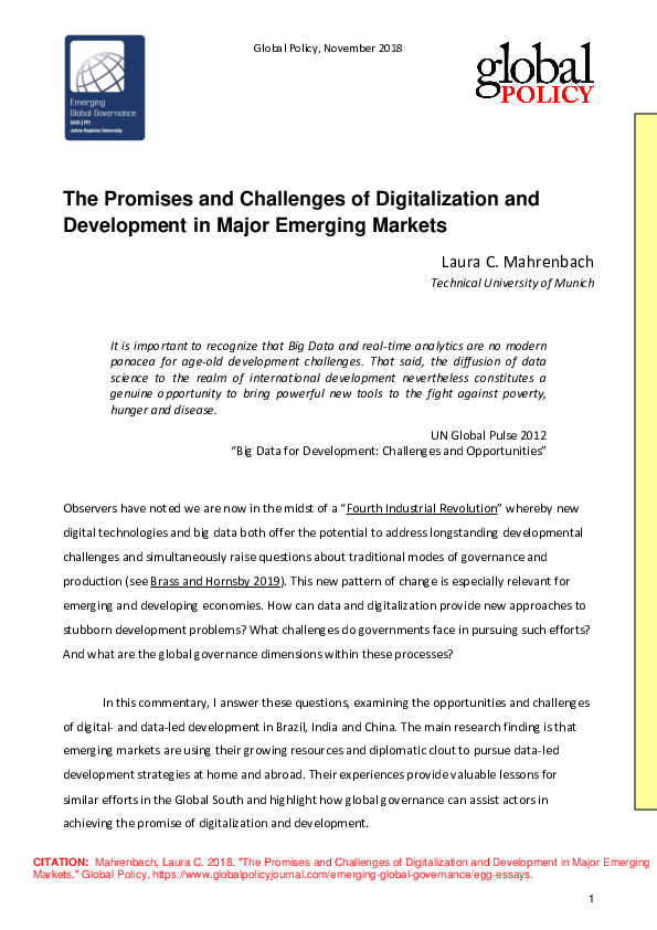 (PDF) The Promises and Challenges of Digitalization and Development in ...