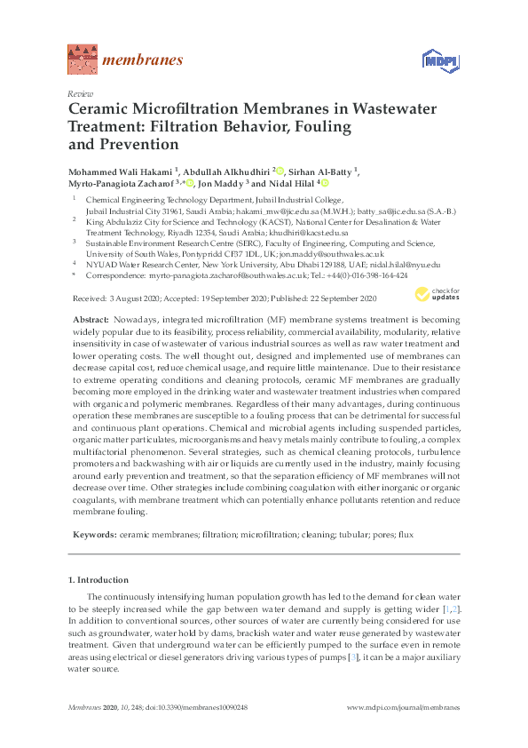 (PDF) Ceramic Microfiltration Membranes in Wastewater Treatment ...