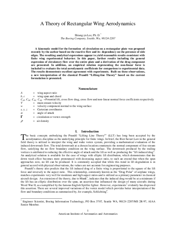 (PDF) A Theory of Rectangular Wing Aerodynamics