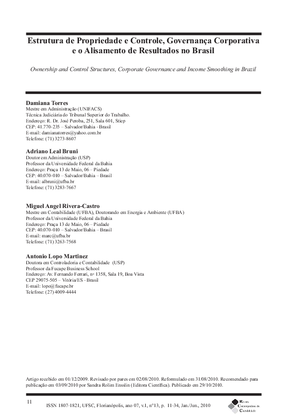 (PDF) Ownership and Control Structures, Corporate Governance and Income Smoothing in Brazil
