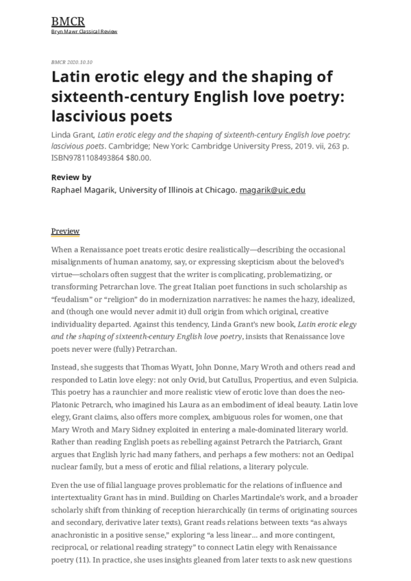 (PDF) Review of "Latin erotic elegy and the shaping of sixteenth ...