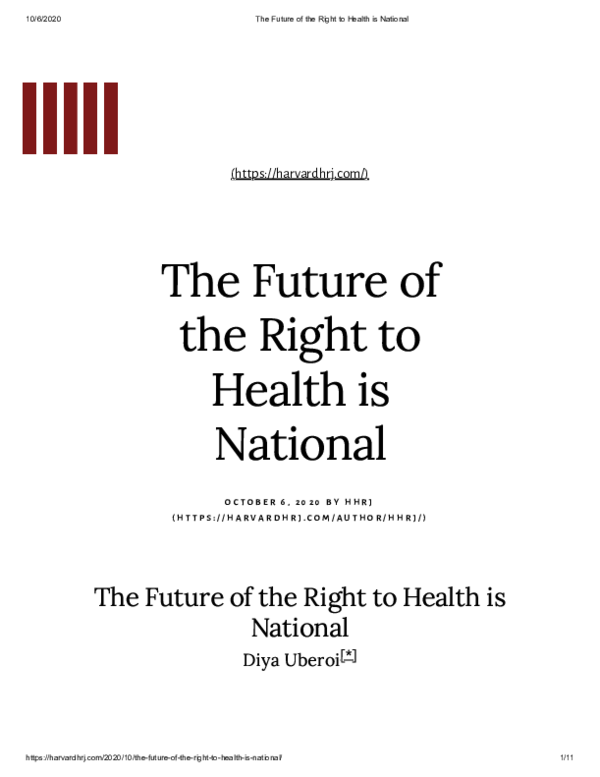 (PDF) The Future of the Right to Health is National