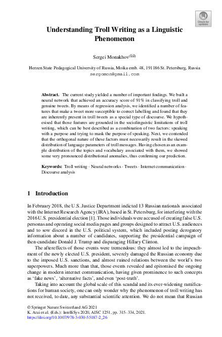 (PDF) Understanding Troll Writing as a Linguistic Phenomenon | Sergei ...