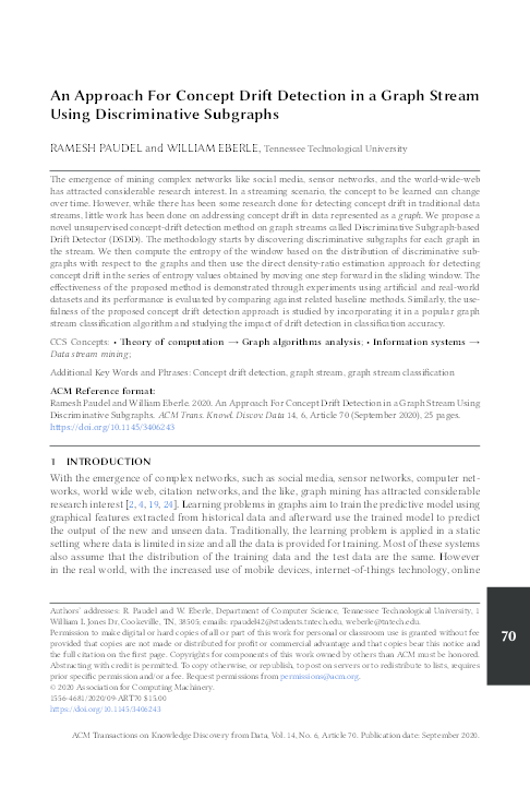 Pdf An Approach For Concept Drift Detection In A Graph Stream Using