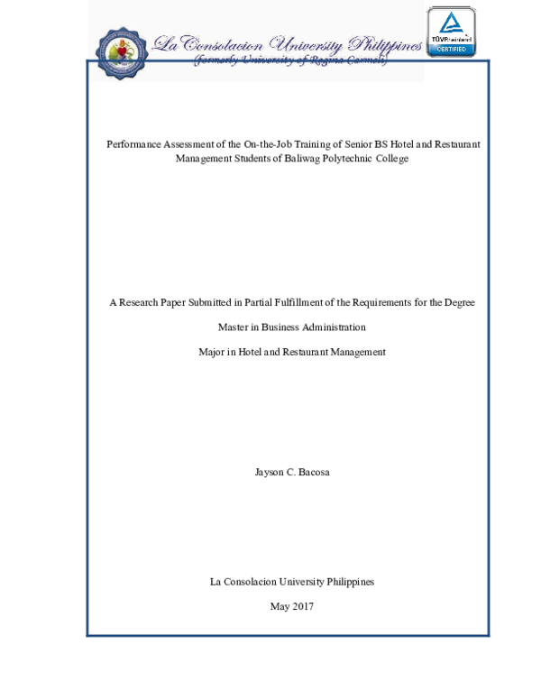 (DOC) Performance Assessment on Practicum Training of Senior ...