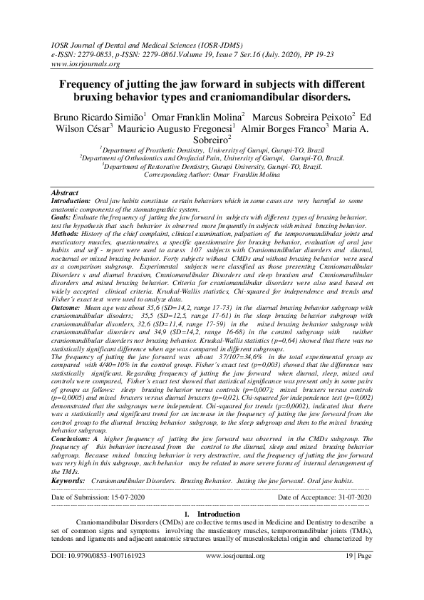 (PDF) Frequency of jutting the jaw forward in subjects with different ...