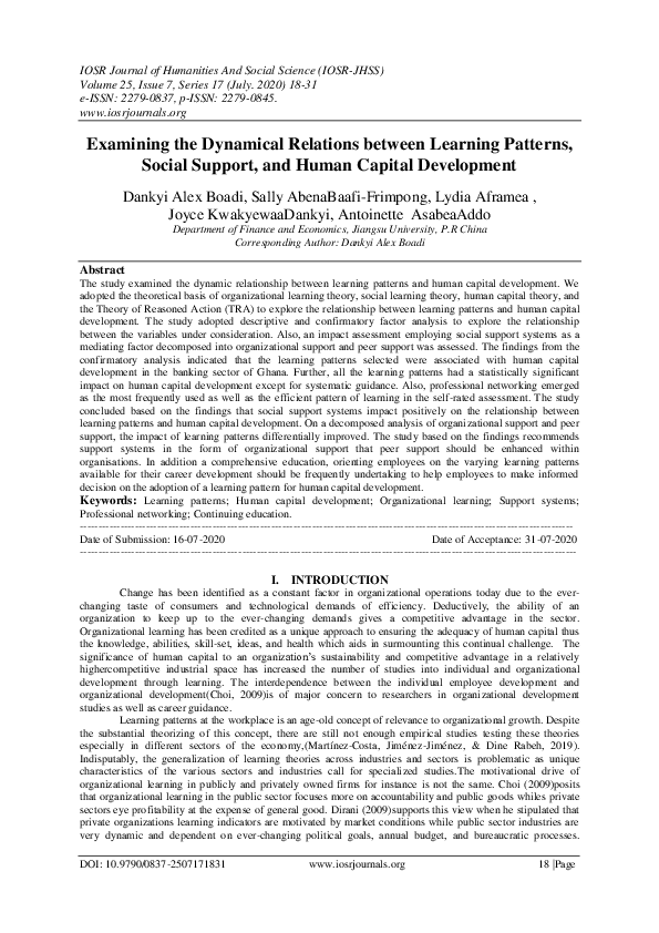 (PDF) Examining the Dynamical Relations between Learning Patterns, Social Support, and Human ...