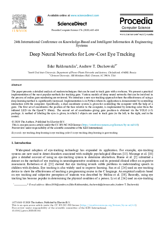 (PDF) Deep Neural Networks for Low-Cost Eye Tracking