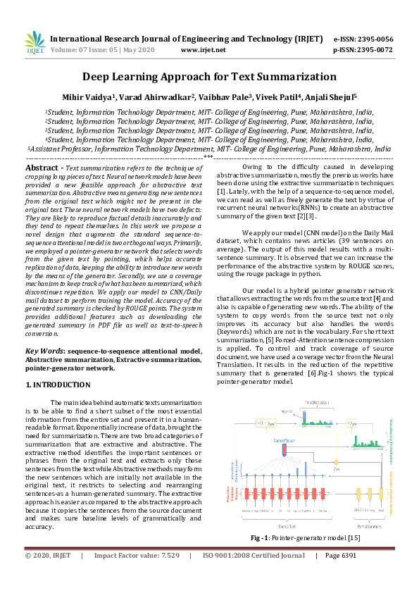 (PDF) IRJET- Deep Learning Approach for Text Summarization