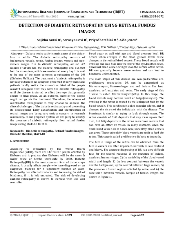 (PDF) IRJET- DETECTION OF DIABETIC RETINOPATHY USING RETINAL FUNDUS IMAGES
