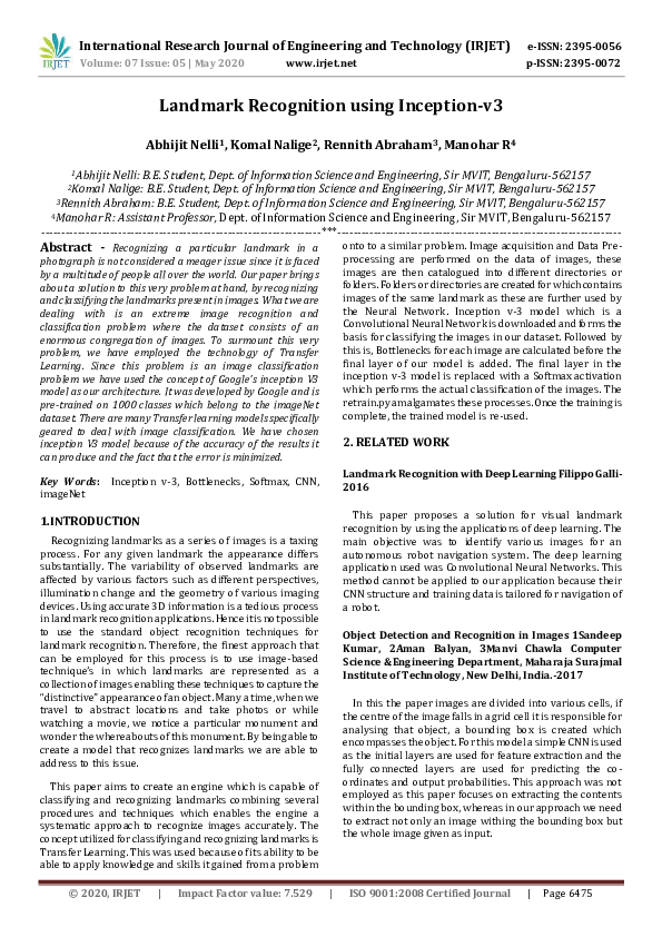 Pdf Irjet Landmark Recognition Using Inception V3