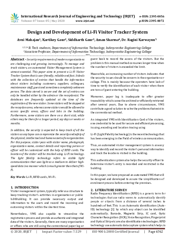 (PDF) IRJET- Design and Development of Li-Fi Visitor Tracker System