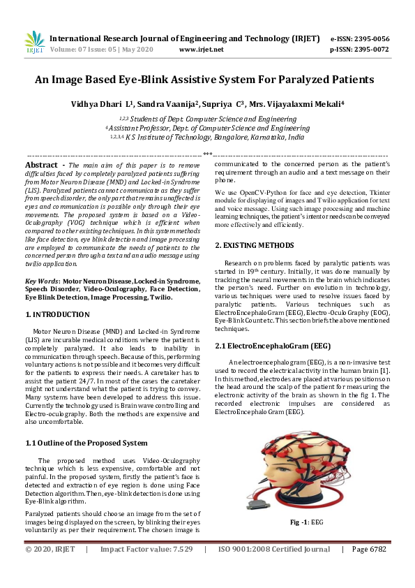 (PDF) IRJET- An Image Based Eye-Blink Assistive System For Paralyzed ...