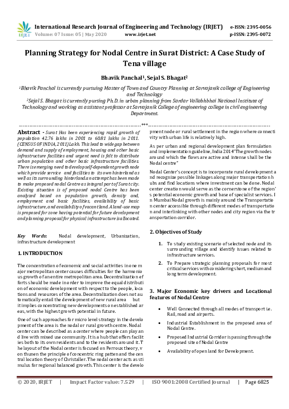 (PDF) IRJET- Planning Strategy for Nodal Centre in Surat District: A ...