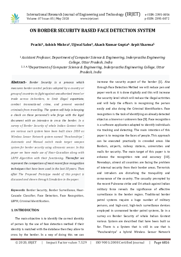 (PDF) IRJET- ON BORDER SECURITY BASED FACE DETECTION SYSTEM