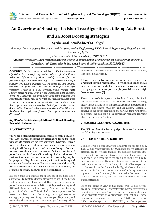 Pdf An Overview Of Boosting Decision Tree Algorithms Utilizing Adaboost And Xgboost Boosting