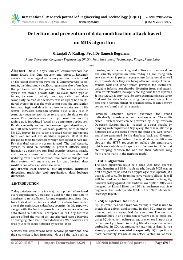 (PDF) IRJET- Detection and prevention of data modification attack based ...