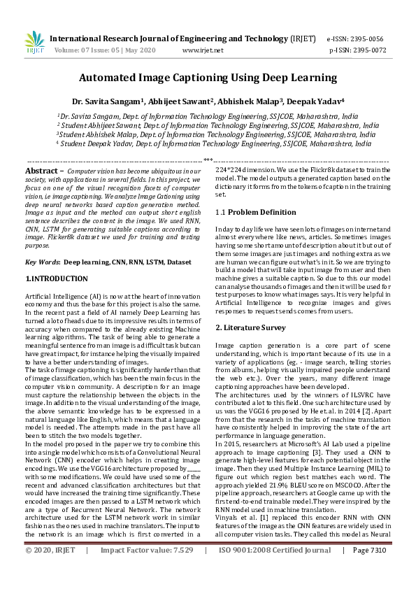 (PDF) IRJET- Automated Image Captioning Using Deep Learning