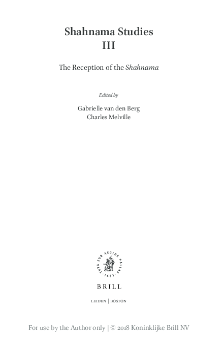(PDF) Shahnama Studies III The Reception of the Shahnama Edited by
