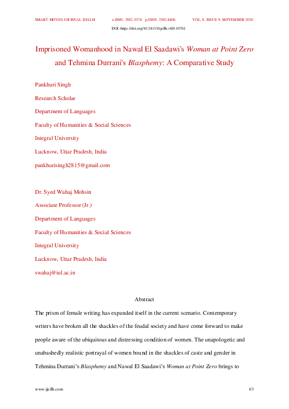 (PDF) Imprisoned Womanhood in Nawal El Saadawi's Woman at Point Zero ...