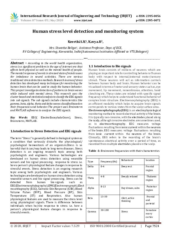 (PDF) IRJET- Human stress level detection and monitoring system