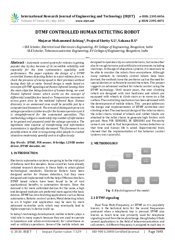 Pdf Irjet Dtmf Controlled Human Detecting Robot
